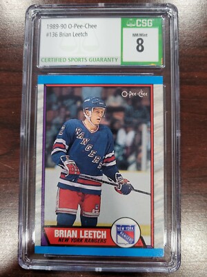 Brian Leetch RC Rookie 1989-90 O-Pee-Chee #136, Rangers HOF, CSG 8 NM ...