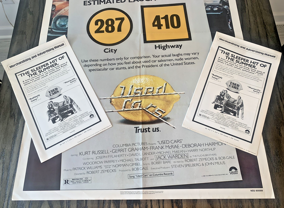 1980 USED CARS Movie Poster 27x41 800089 Kurt Russell SPIELBERG ...