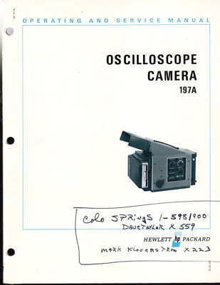 Original Hewlett Packard Oscilloscope Camera 197A Ops&Svc Manual 00197 ...