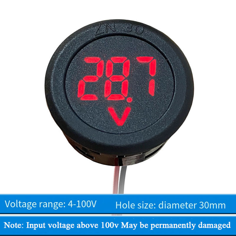 Car Voltmeter DC 4-100V LED Digital Display Round Two Wire panel ...