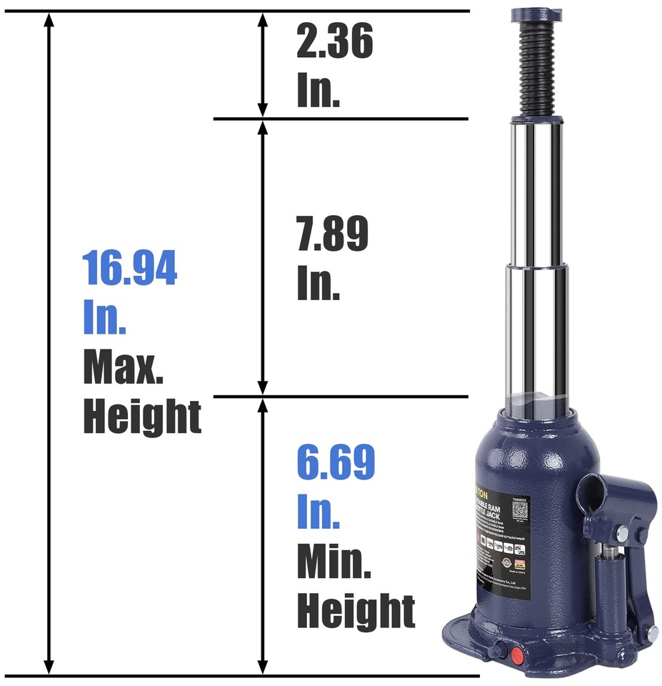 TCE 8 Ton (16,000 LBs) Torin Double Ram Welded Hydraulic Car Bottle ...