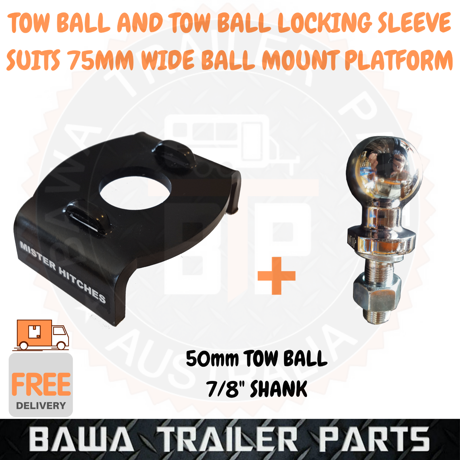 1 x 50mm Chrome Tow Ball with Locking Sleeve 75MM ! Trailer Caravan ...