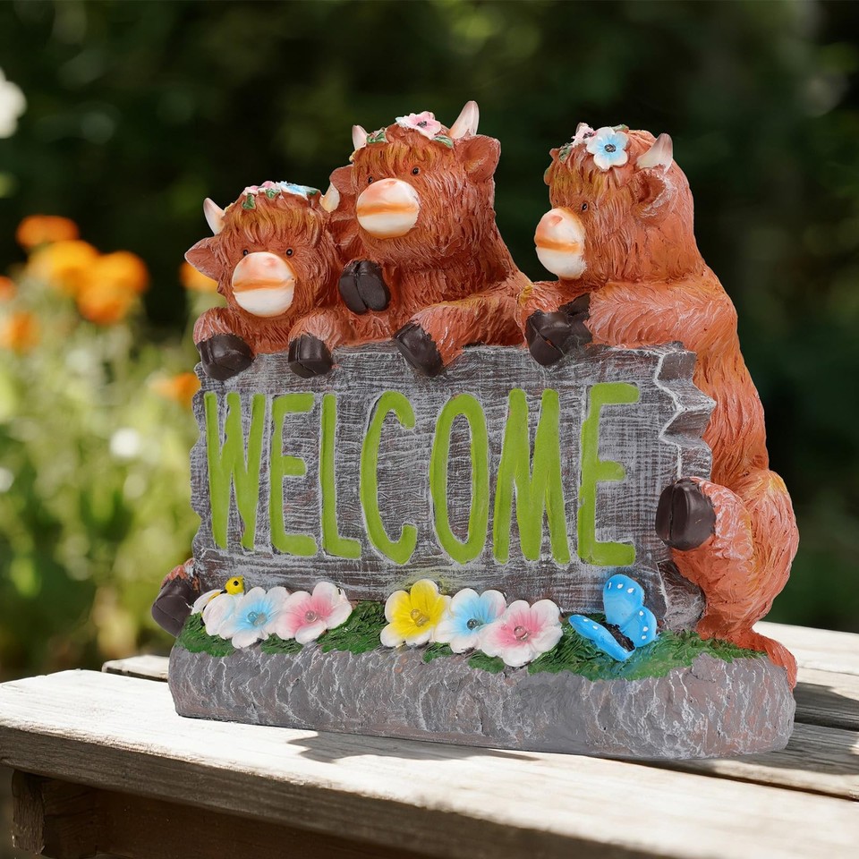 Solar Highland Cow Garden Statue Outdoor Decor - Christmas, Birthday ...