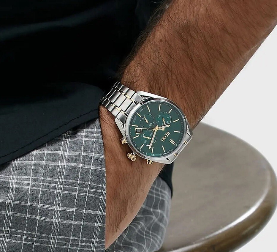 BOSS MENS WATCH 1513878 STAINLESS STEEL TWO TONE STRAP & GREEN DIAL ...