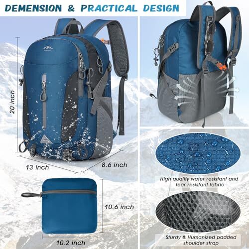 Hiking Backpack 40L Lightweight Packable Camping Backpack Waterproof ...