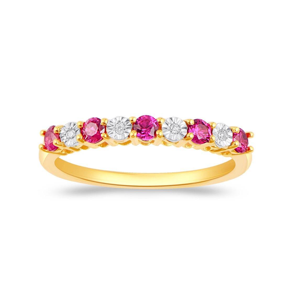 Bevilles Diamond Set Created Ruby Dress Ring in 9ct Yellow Gold | eBay