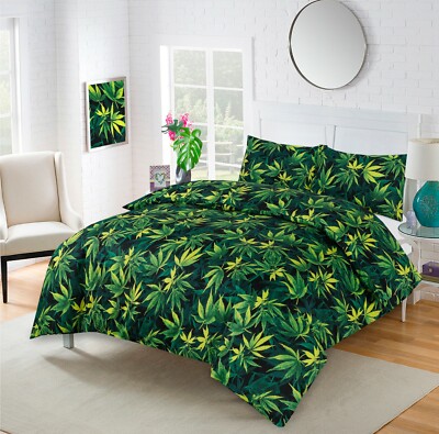 CANNABIS WEED DUVET SET QUILT COVER MARIJUANA Top Quality Fabric Free ...