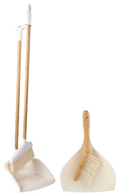 Dustpan and Soft Brush Long Handled Plastic Bamboo Floor Sweeper Dust ...