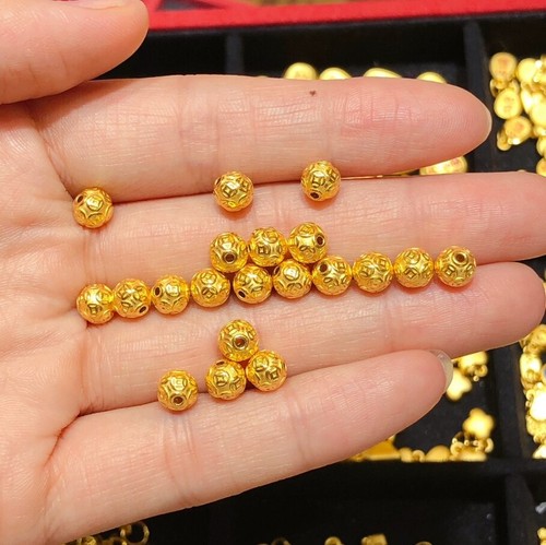 1PC Pure 24K 999 Yellow Gold Round Bead Pendant Bracelet DIY ...