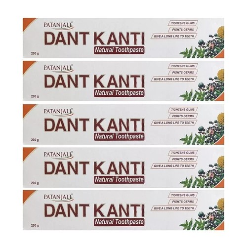 Patanjali Dant Kanti Toothpaste(Pack of 5 - 200g each) HERBAL FREE SHIP ...