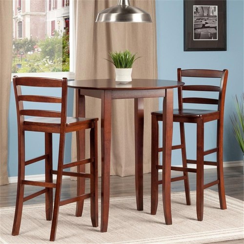 Winsome Fiona 3-Piece Transitional Solid Wood Pub Set in Antique Walnut ...