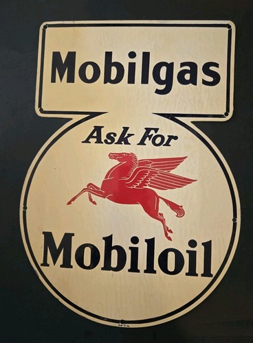 Vintage 1941 Mobil Oil Gas Advertising Sign Tin Tacker Original "Nice ...