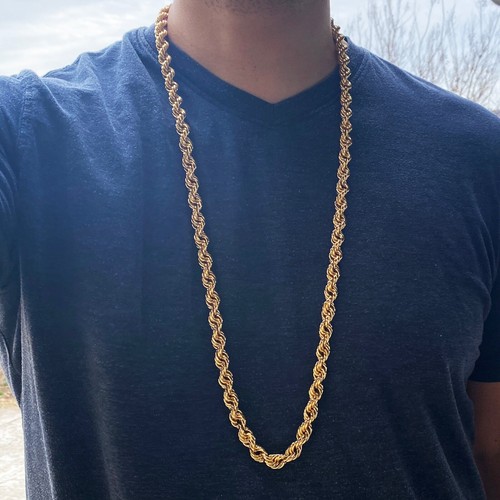Mens 14K Gold Plated Rope Chain 1980's Rapper Dookie Hip Hop Necklace ...