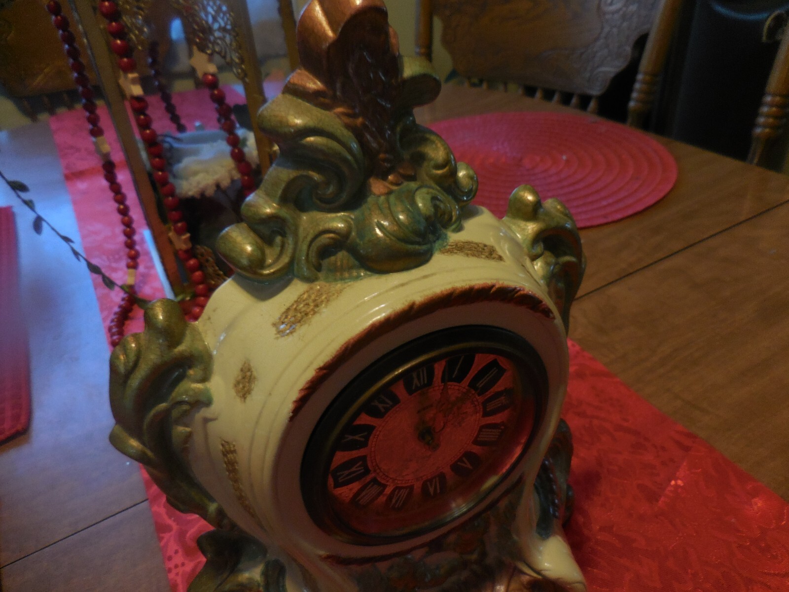 Minxie Porcelain Victorian multicolored floral mantle clock mechanical ...