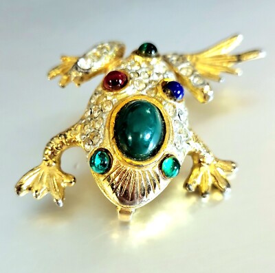 Vintage Sphinx England Green Gripoix Glass Pavé Crystal Frog Brooch Pin ...