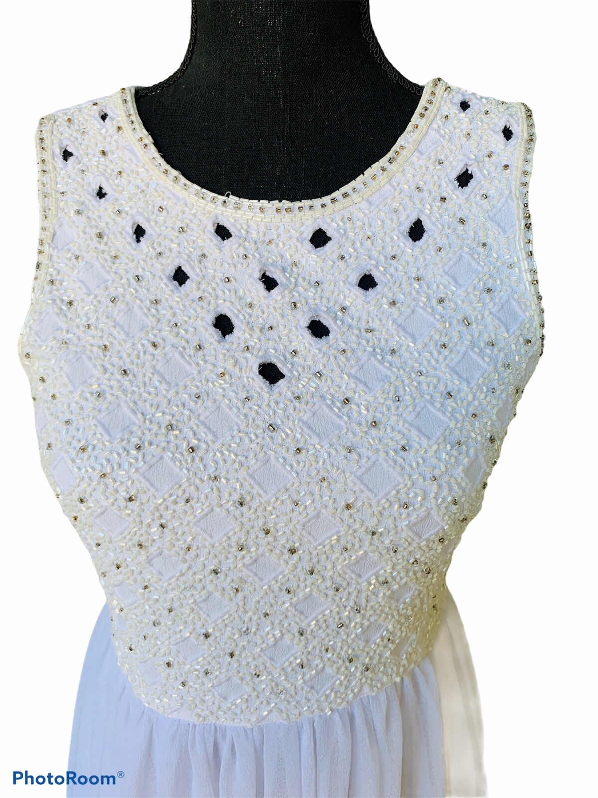 Anthropologie Hazel White Chiffon Beaded Women’s Long… - Gem