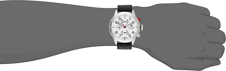 Tommy Hilfiger 1791138 Silver Tone White Dial Black Leather Band Mens ...