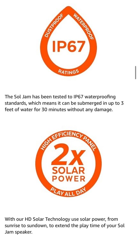 ECOXGEAR Sol Jam Solar-Powered Waterproof Bluetooth Portable Speaker ...