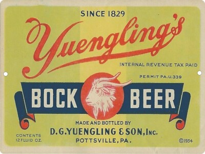 Yuengling's Bock Beer label Reproduction Metal Sign 9"x12" Pottsville ...