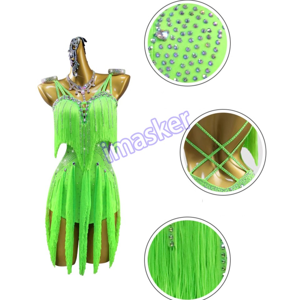 Latin Dance Dress Women Competition Tassels Slip Rumba Chacha Samba ...