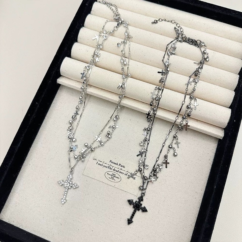 Stylish Double Layer Necklace Featuring Geometric Cross Motif for ...