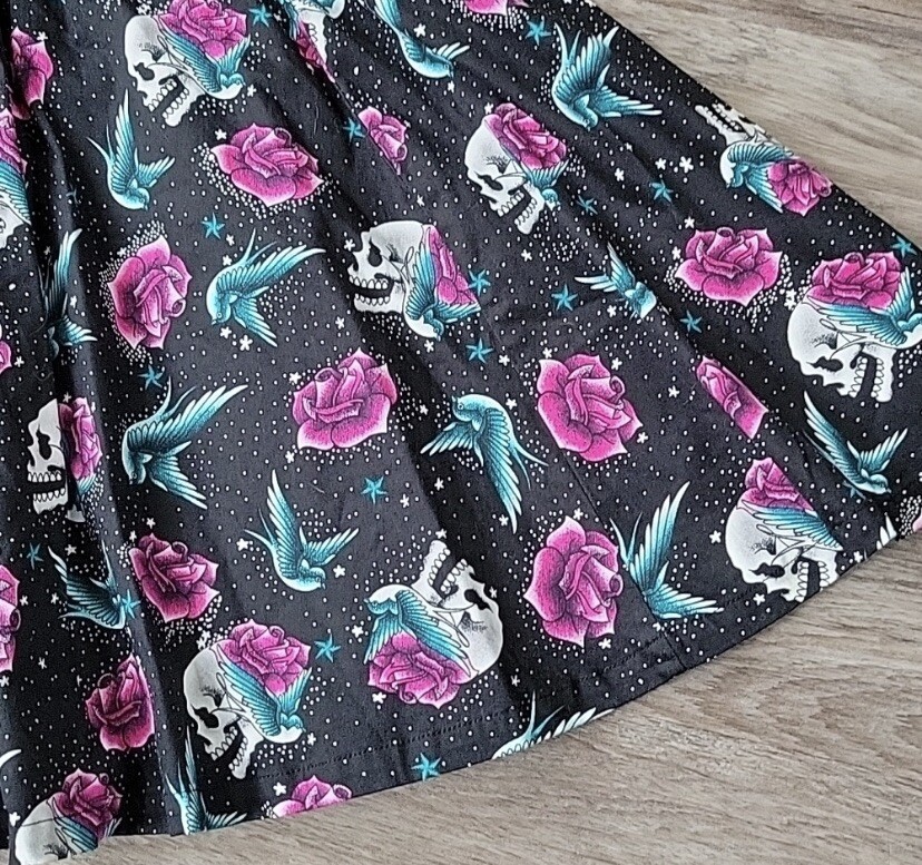 Hot Topic Vintage Skulls Roses Sparrow Rockabilly Mini Dress Gothiccore ...