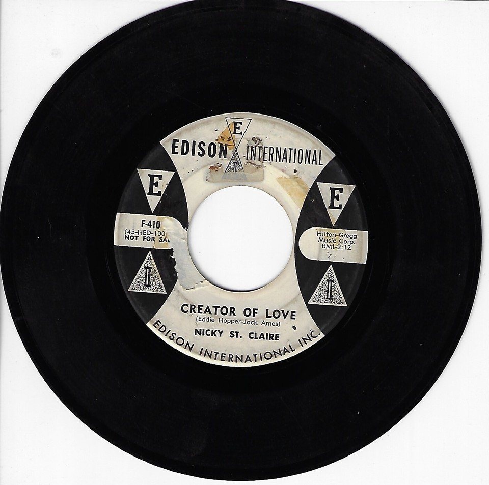 NICKY ST. CLAIRE I HEAR THOSE BELLS/CREATOR OF LOVE 45RPM 7" EDISON WLP ...