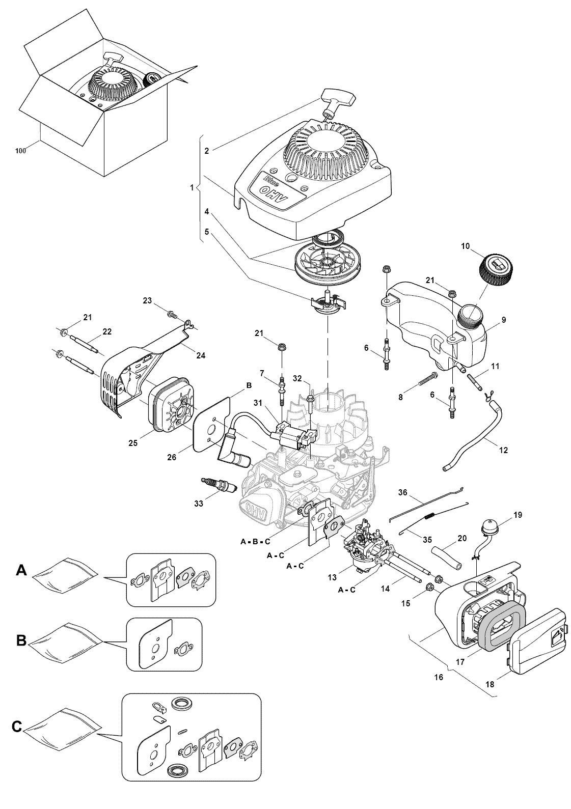Service Tune up Kit Mountfield SP164 2014-2019 (RS100 engine) Oil ...
