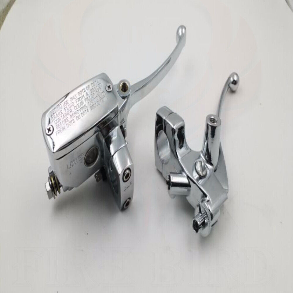 Chrome 1" Handlebar Control Reservoir 14mm Bore Brake Clutch Levers ...