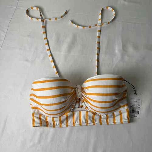 Shade & Shore Bikini Top 34DD Mustard & White W Underwire Lightly Lined ...