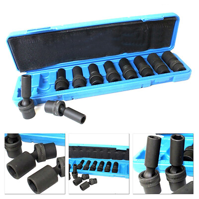 10pc 3/8" Dr. 10mm -19mm 6pts Metric Universal Swivel Deep Impact ...
