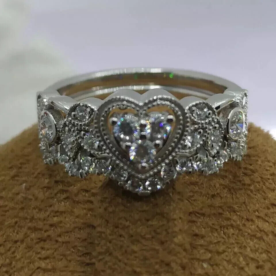 Heart Bridal Set 2.40Ct Created Diamonds Engagement Ring 14K White Gold ...