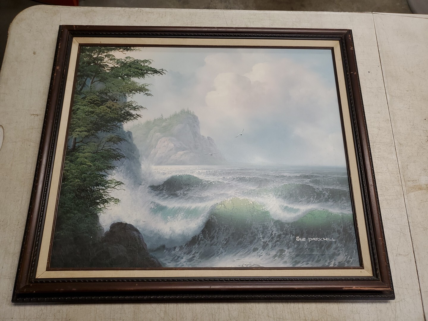 VTG Oregon Pacific Ocean Coast Sea Painting Sue Parkhill Oil Canvas ...