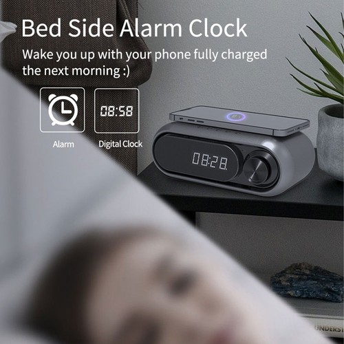 Metallic Gray/Pearl White LED Alarm Clock with BT 5.1 Speaker, Wireless ...