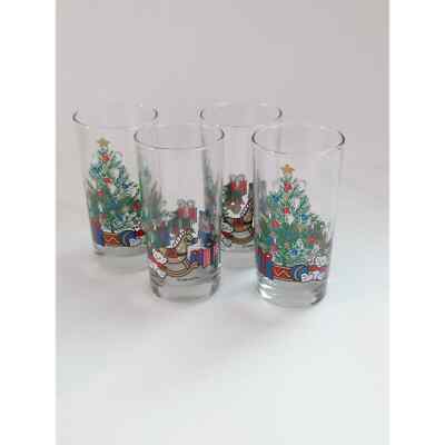 Vintage AHC Christmas Glass Tumblers Set of 5 Highballs Christmas Trees ...