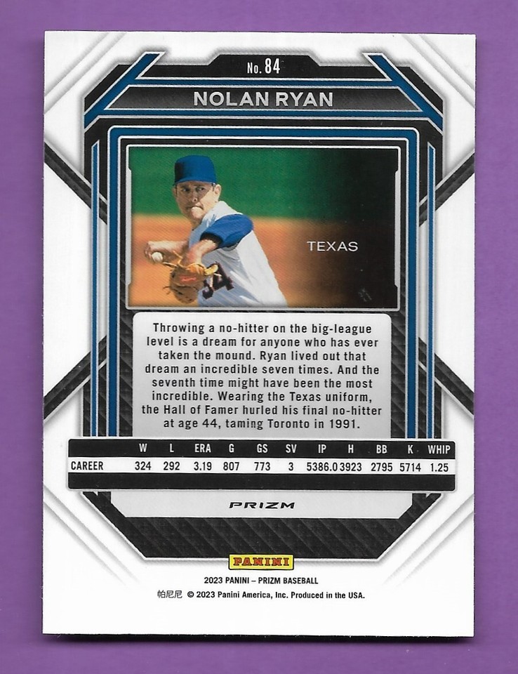 NOLAN RYAN 2023 PANINI PRIZM RED INSERT CARD #84 MLB HOF GREAT TEXAS | eBay