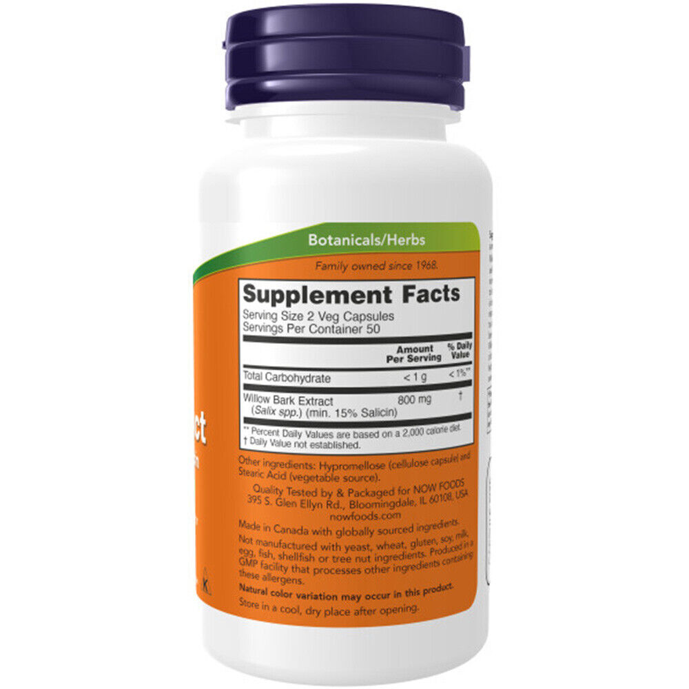 Now Foods, extrait d'écorce de saule, 15 % de salicine, 400 mg, 100 ...