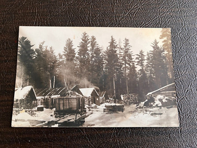RPPC Winter Logging Camp Scene w/ Log Cabins Washington? Oregon? 1910s ...