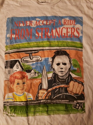 Halloween Michael Myers Never Accept A Ride From Strangers T Shirt Rare ...