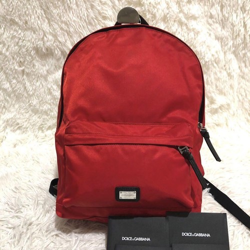 DOLCE & GABBANA Nylon Mini Backpack Red DG Logo all-over print interior Women | eBay