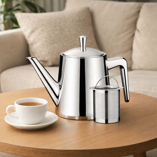 Large Capacity Stainless Steel Long Spout Teapot 2 in 1 Flower Tea Pot ...