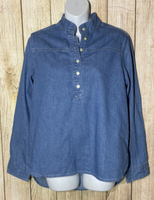 J CREW Women s Blue Chambray 1/2 Button Shirt Cotton Sz 6 | eBay