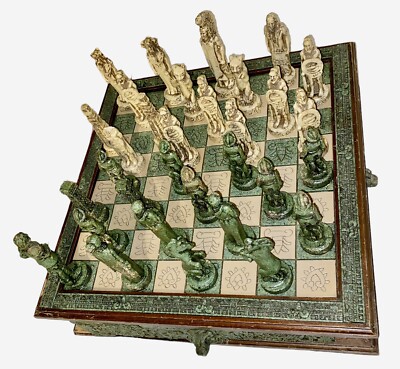 Antique Large Mayans Vs Spanish Conquistadors Chess Set w/ Drawers | eBay