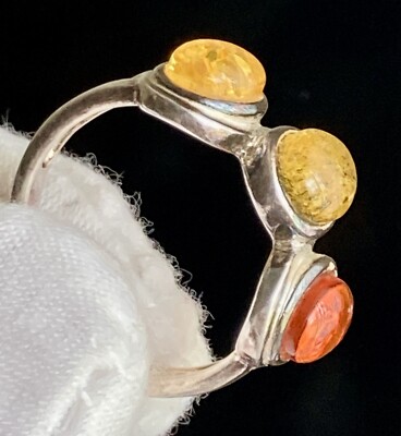 Sterling Silver Baltic Amber Ring Band Size 8 Cabochon Bezel Set 925 RJ ...