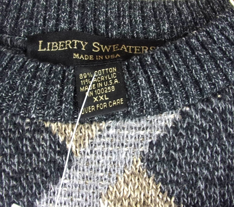 NEW VINTAGE MEN'S LIBERTY SWEATERS 2XL GRAY ARGYLE CREW NECK SWEATER ...
