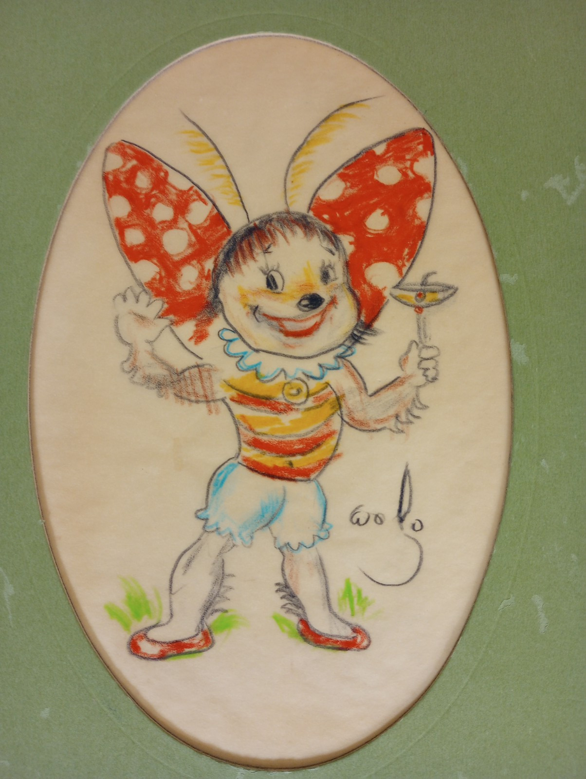 Wolo Signed Color Pencil Caricature of Bee Holding a Martini | eBay