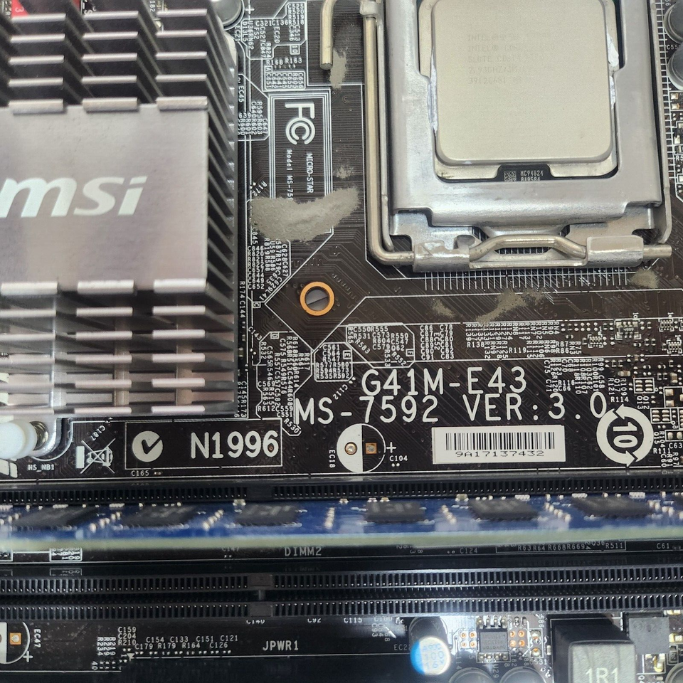 MSI MS-7592 G41M-E43 G41 LGA775 DDR3 Motherboard w/ E7500 CPU, 4GB No I ...