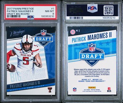 PSA 8 2017 Prestige Draft Big Board Patrick Mahomes II RC Texas Tech ...