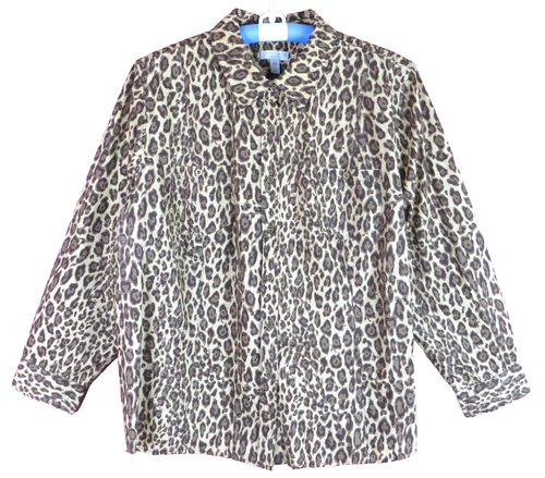 TB04216-CHARTER CLUB Womens Cotton Shirt Roll Tab Sleeve Animal Leopard ...