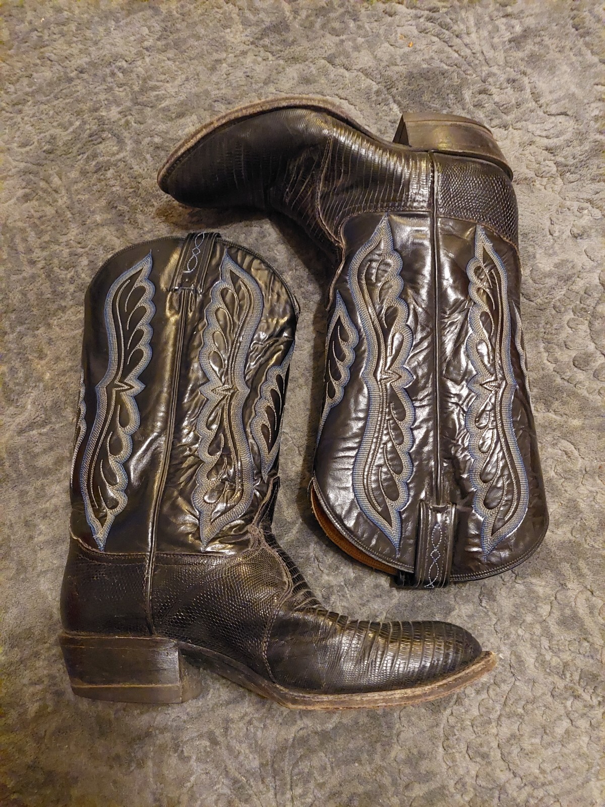 TONY LAMA Men's Lizard Black Leather Western Cowboy B… - Gem